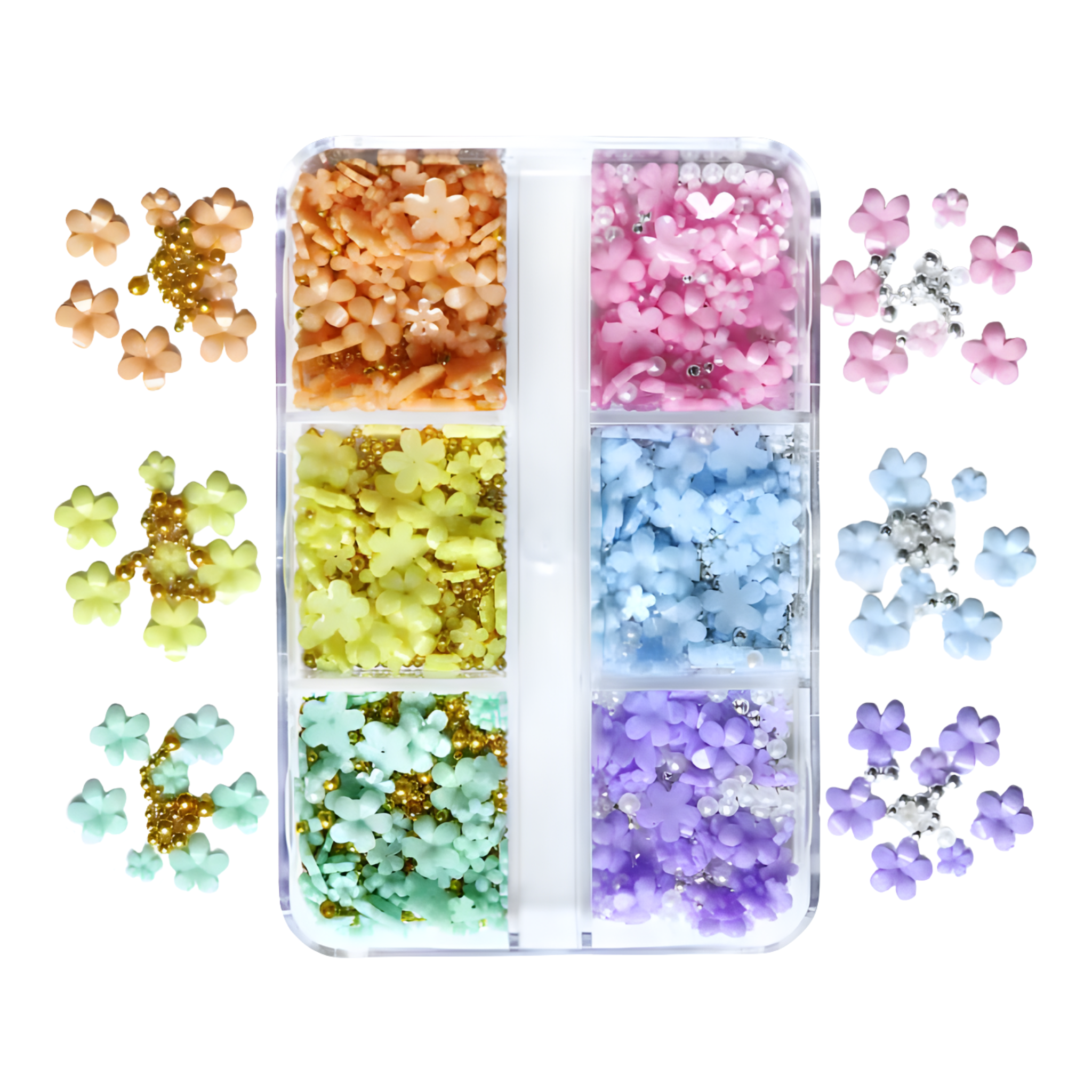 Spring Flowers 3D Nail Art Charms with Gold Beads