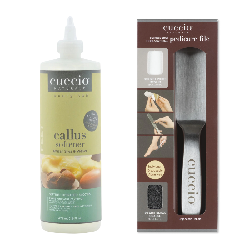 Callus Softener 16oz w/ Stainless Steel Pedi File Kit by Cuccio